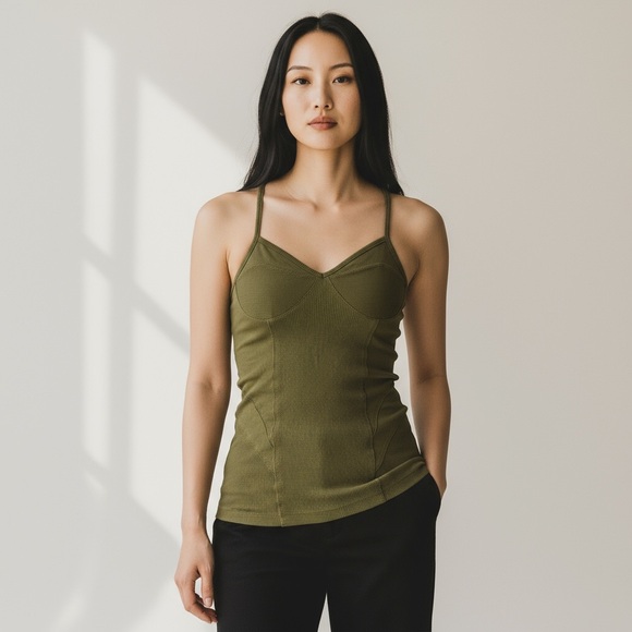 Free People | Tops | Free People Olive Green Ribbed Tank Top Racerback ...